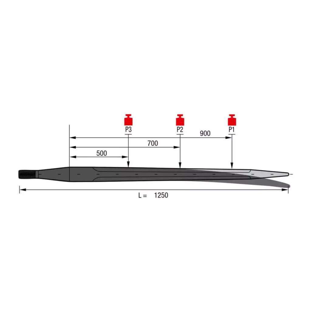 32" long 3,000 lb rated Bale Spear Tine (CONUS-2) - Messer Attachments